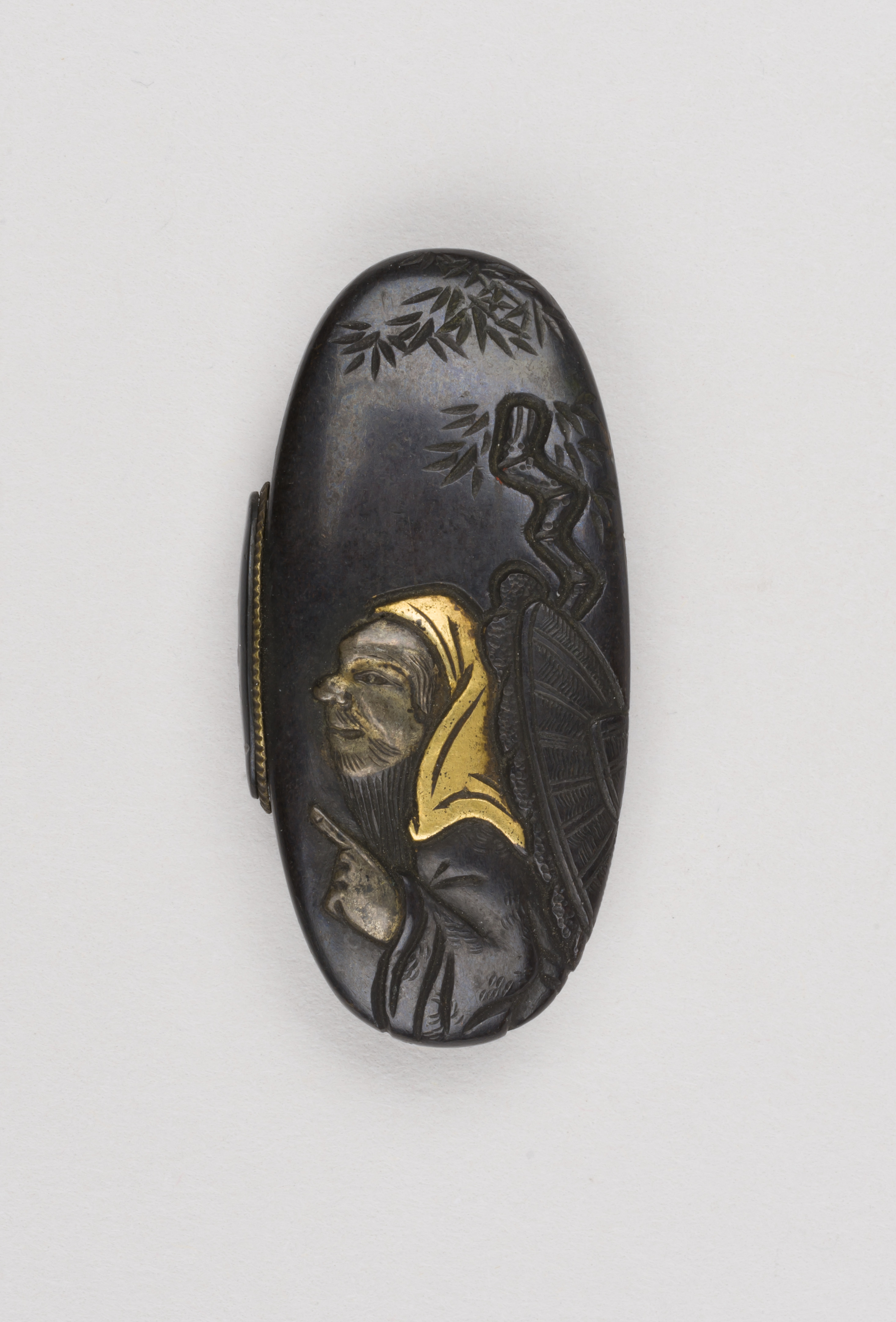 Sword Pommel (kashira) with Design of Pilgrim and Boy amidst Bamboo ...