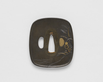 Sword Guard (tsuba) with Design of Autumn Grasses and Moon Reflected in ...